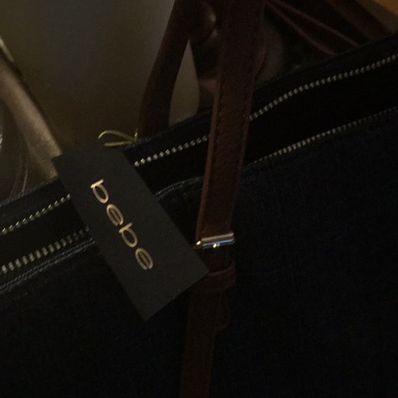 bebe | Bags | Nwt Bebe Blue Jean Brown Leather Shopping Tote | Poshmark